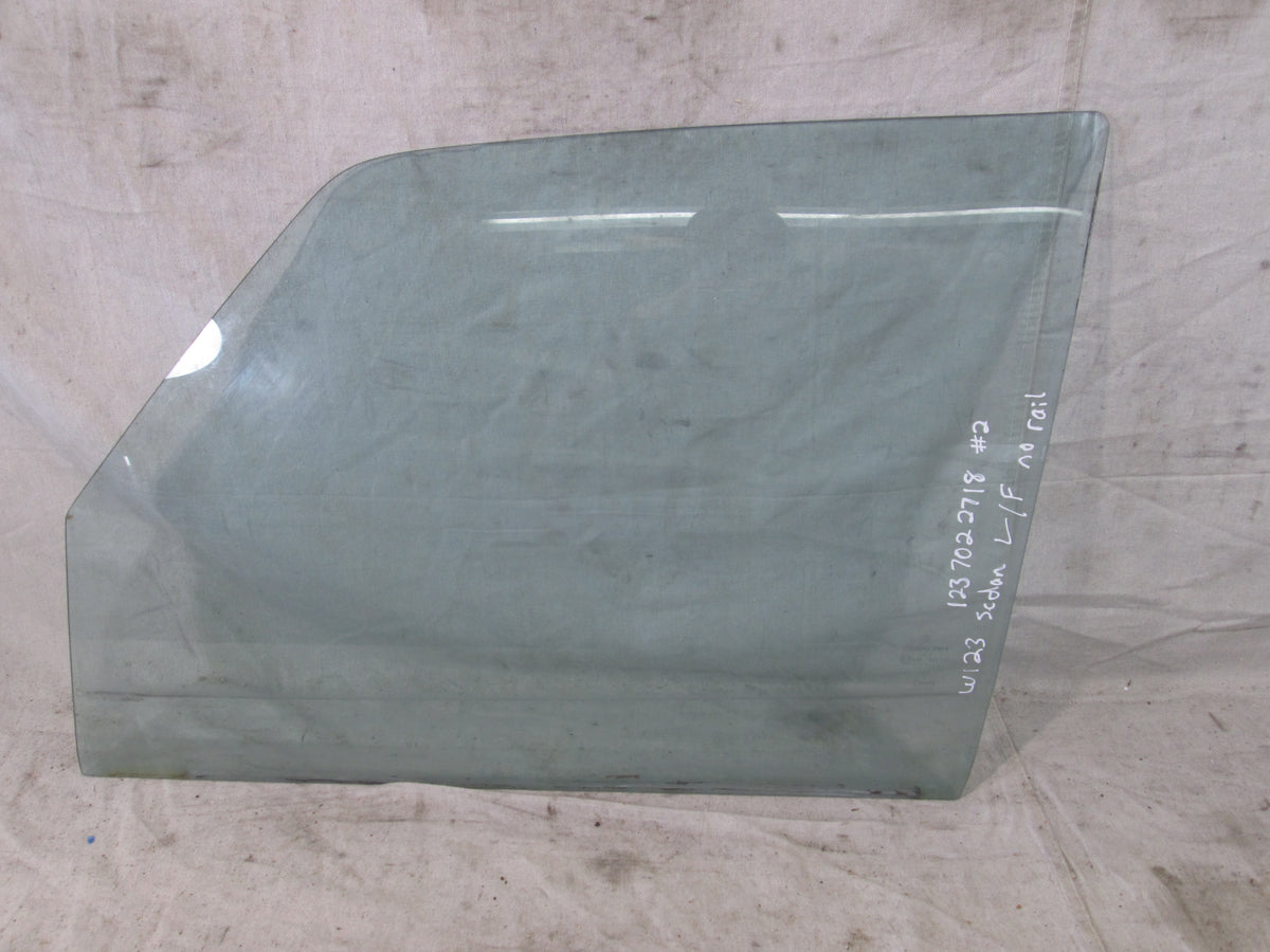 Mercedes W123 240d 300d left front door window glass no rail 123702271 ...